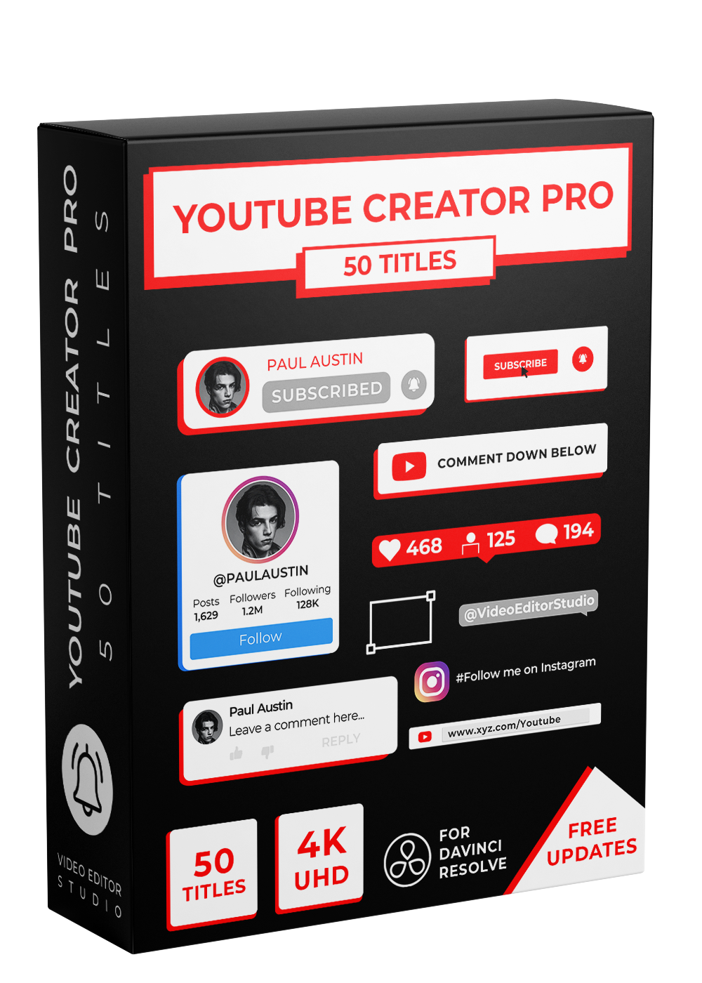 Youtube Creator Pro Title Pack I 50+ Assets for Davinci Resolve